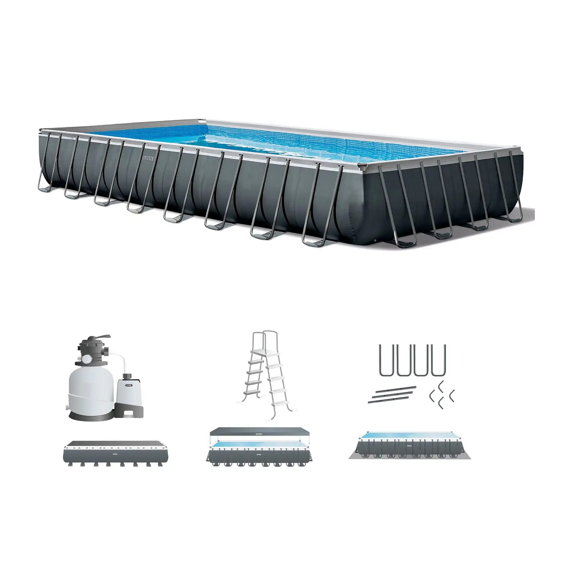 Intex 32' x 16' x 52" Ultra XTR Rectangular Above Ground Pool, Gray ...