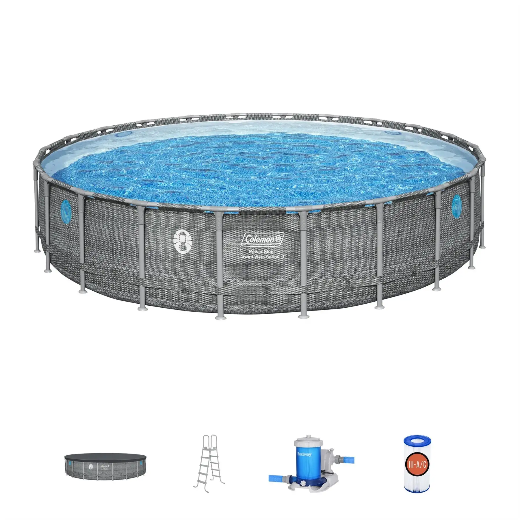 Coleman Power Steel 22' x 52" Frame Above Ground Swimming Pool Set ...