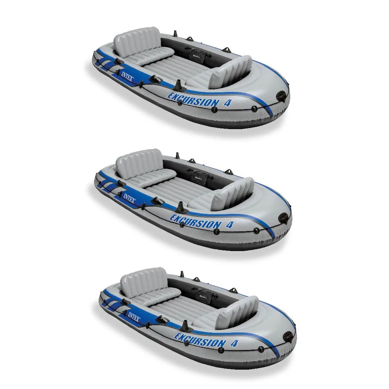 Intex Excursion Inflatable Rafting Fishing 4 Person Boat w/ Oars & Pump ...