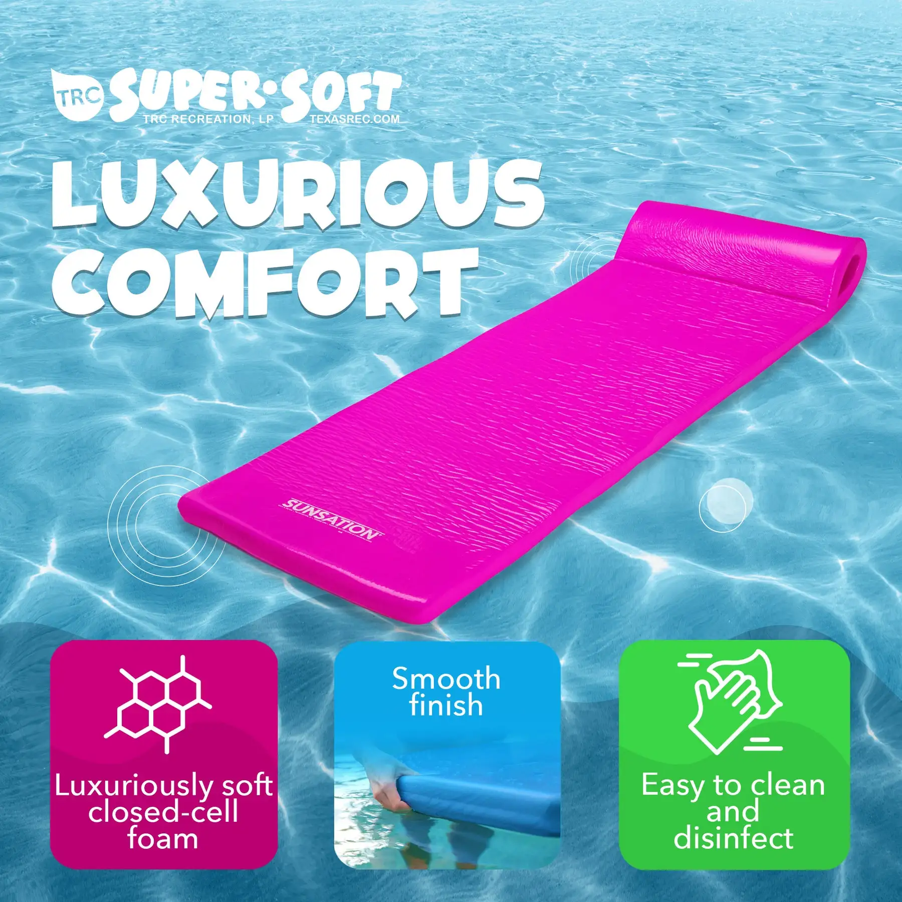 TRC Recreation 1.75" Thick Foam Lounger Raft Pool Float, Flamingo Pink ...