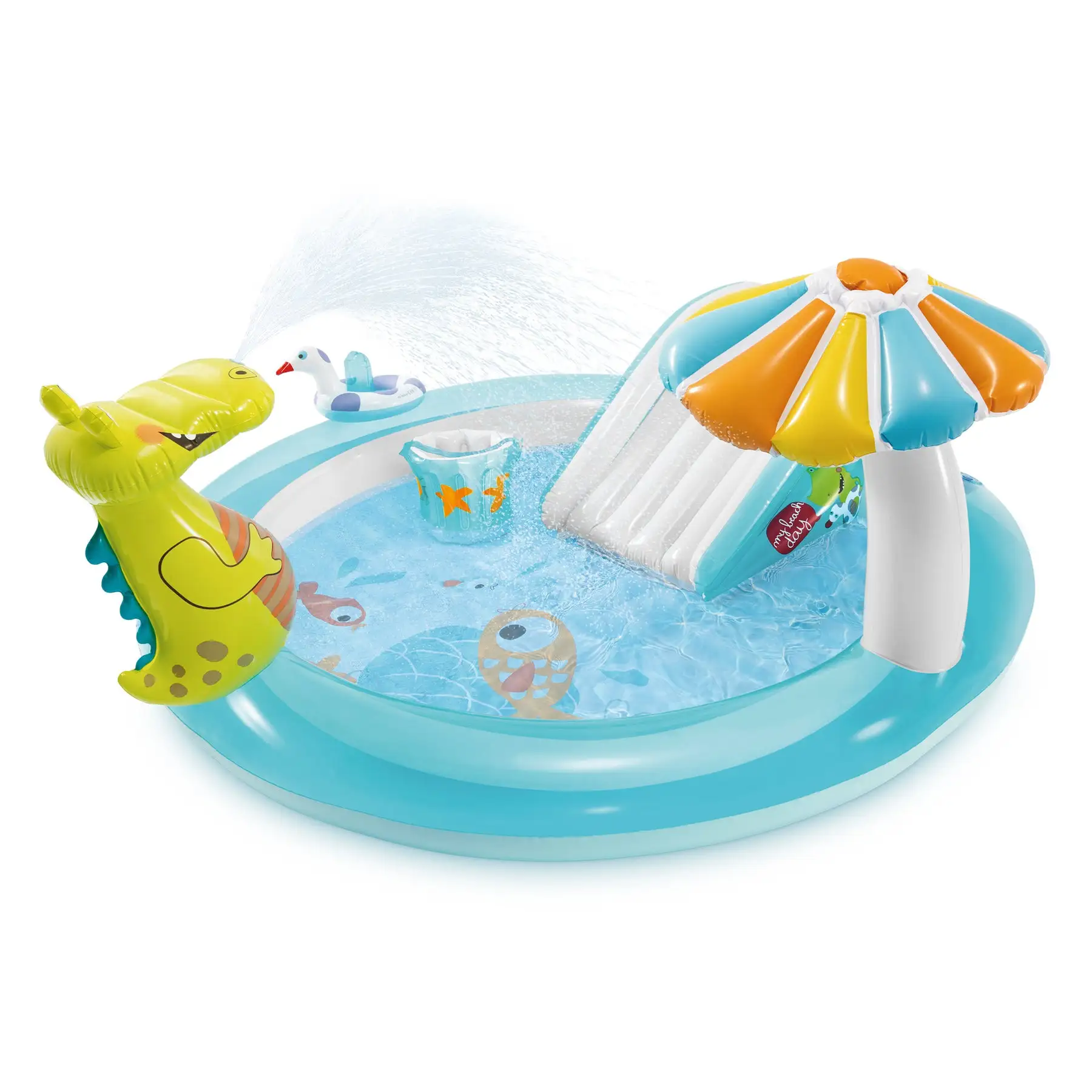 Intex Gator Outdoor Inflatable Kiddie Pool Water Play Center w/ Slide ...