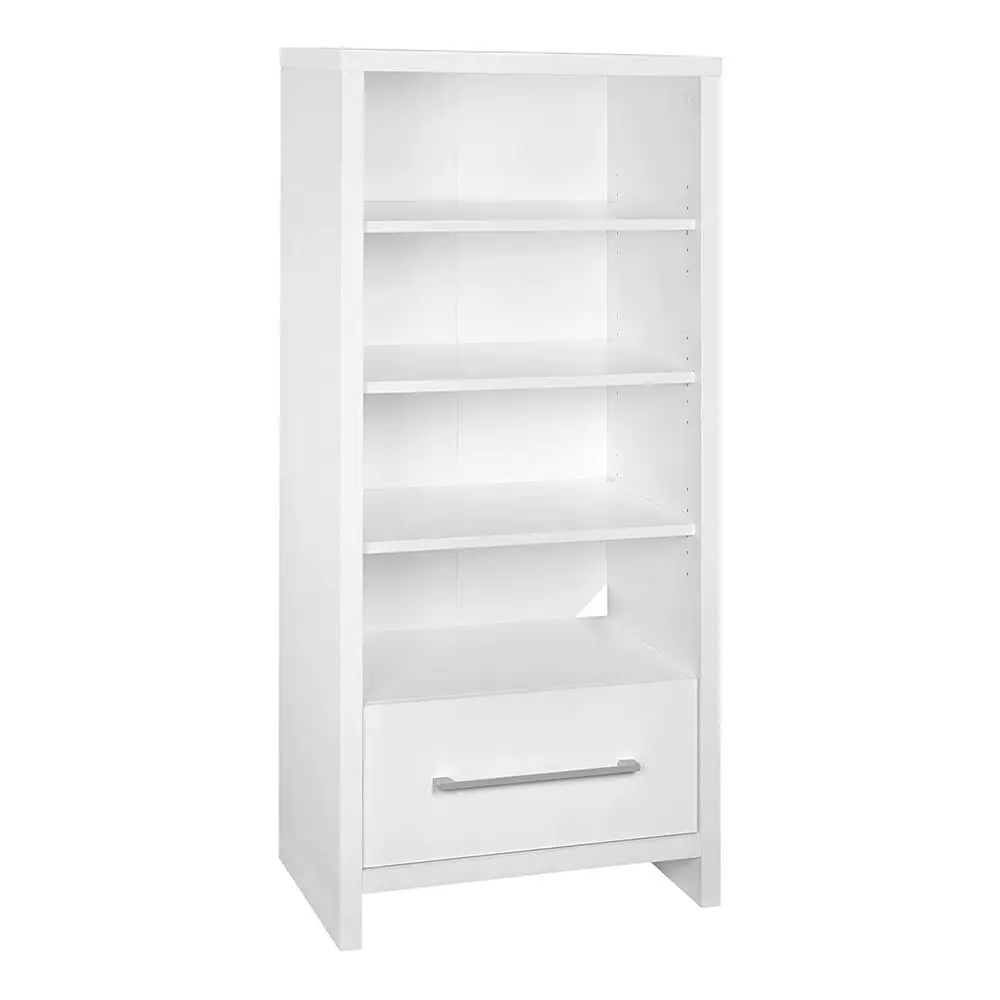 Decorative Media Storage Tower Bookcase with Drawer, White ...