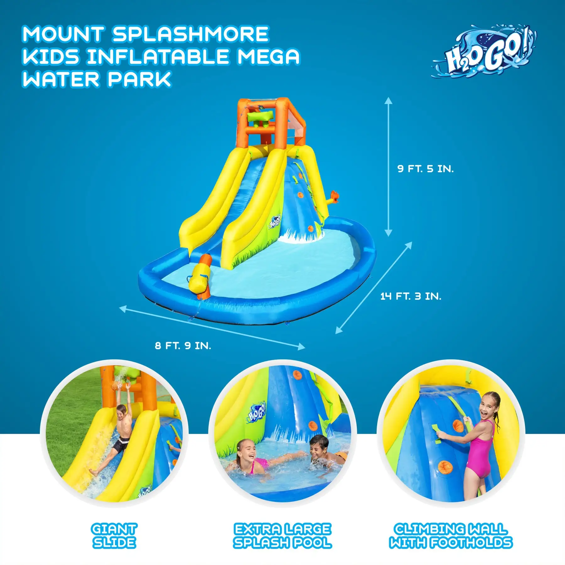 H2OGO! Kids Inflatable Outdoor Water Splash Play Park with Slide (For ...
