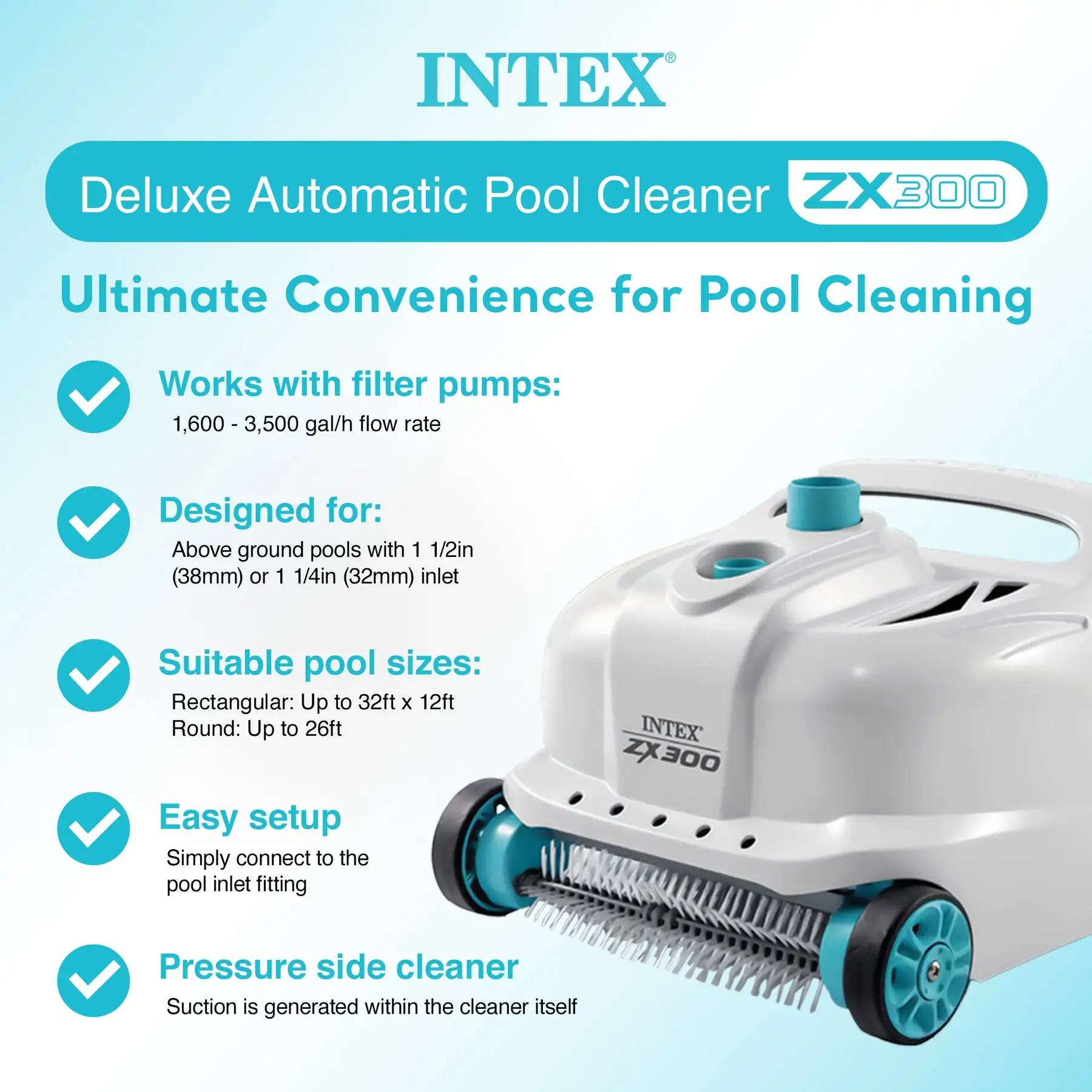 Intex 700 Gal Per Hour Pool Cleaner Robot Vacuum w/ 21 Ft Hose (For ...