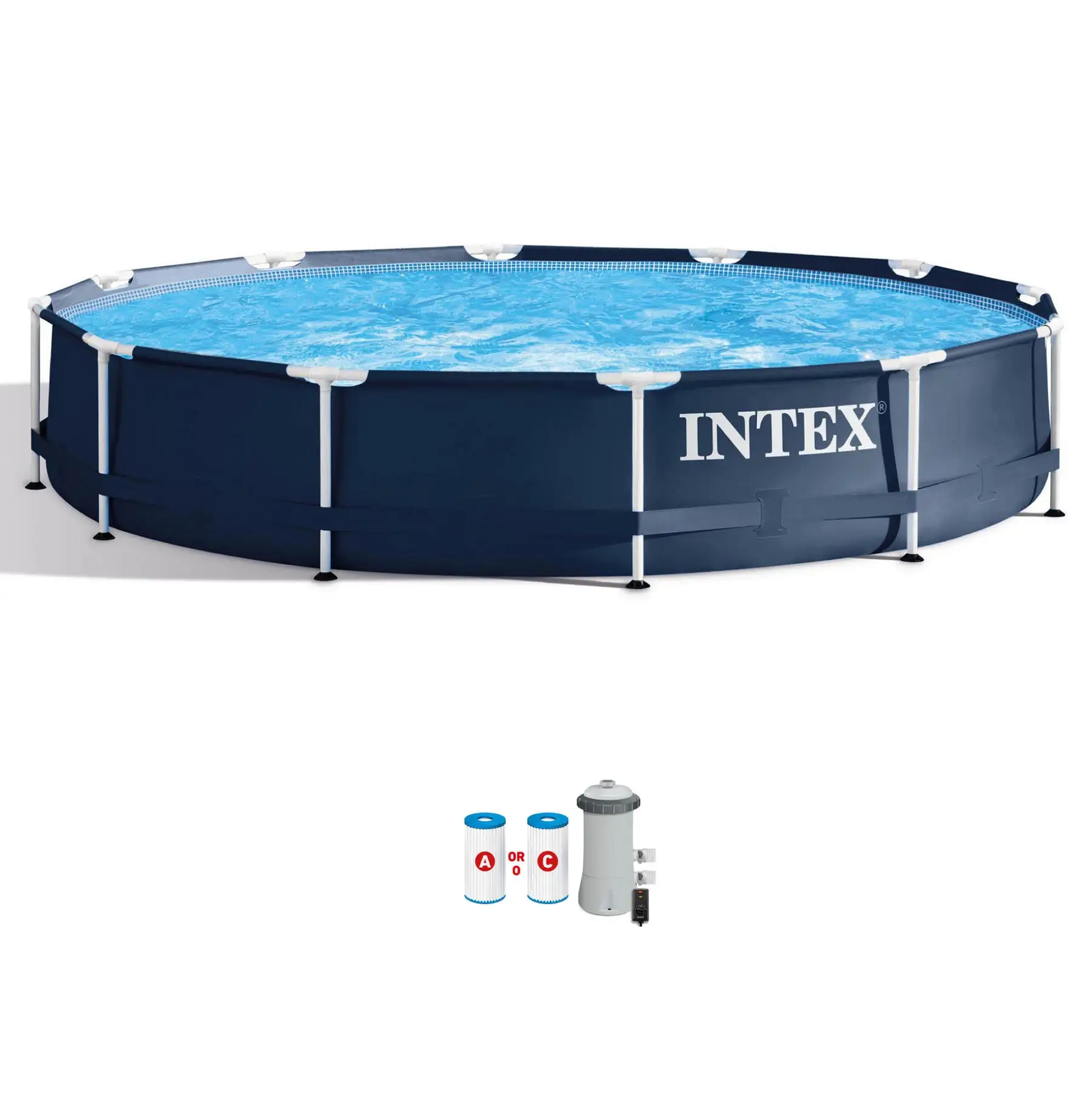 Intex 12' x 30" Metal Frame Round Above Ground Swimming Pool with Pump ...