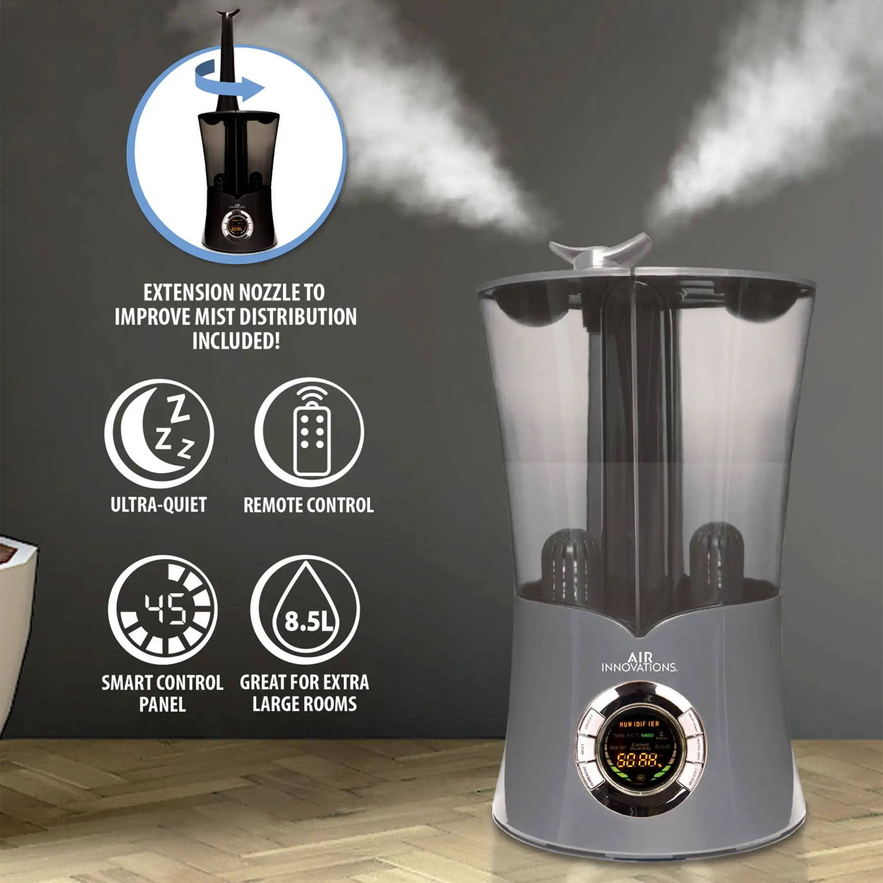 Air Innovations 2.15 Gal. Tank Cool Mist Digital Humidifier, Platinum ...