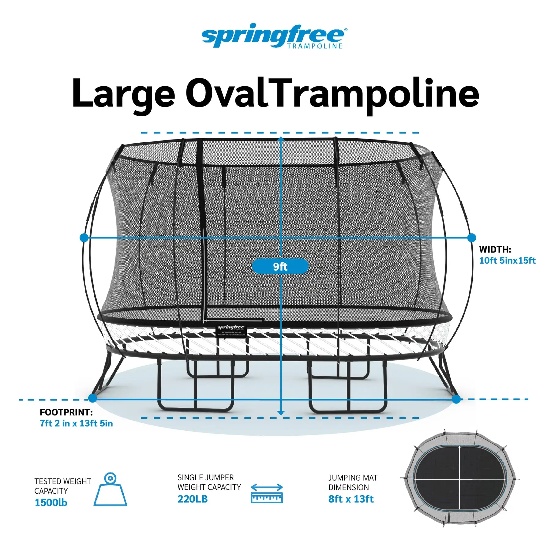 Springfree Trampoline Kids Outdoor Large Oval 8 x 13' Trampoline with ...