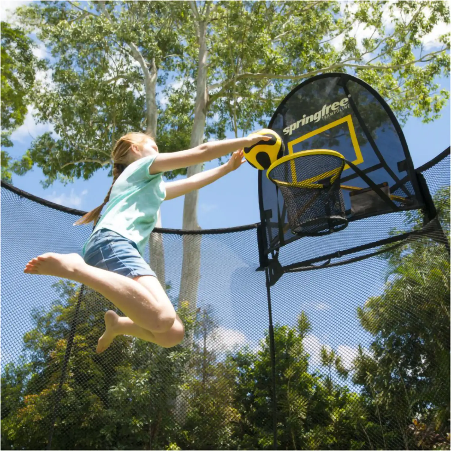 Springfree Outdoor 8 x 11 Ft Trampoline, Enclosure, Hoop Game, and Step ...