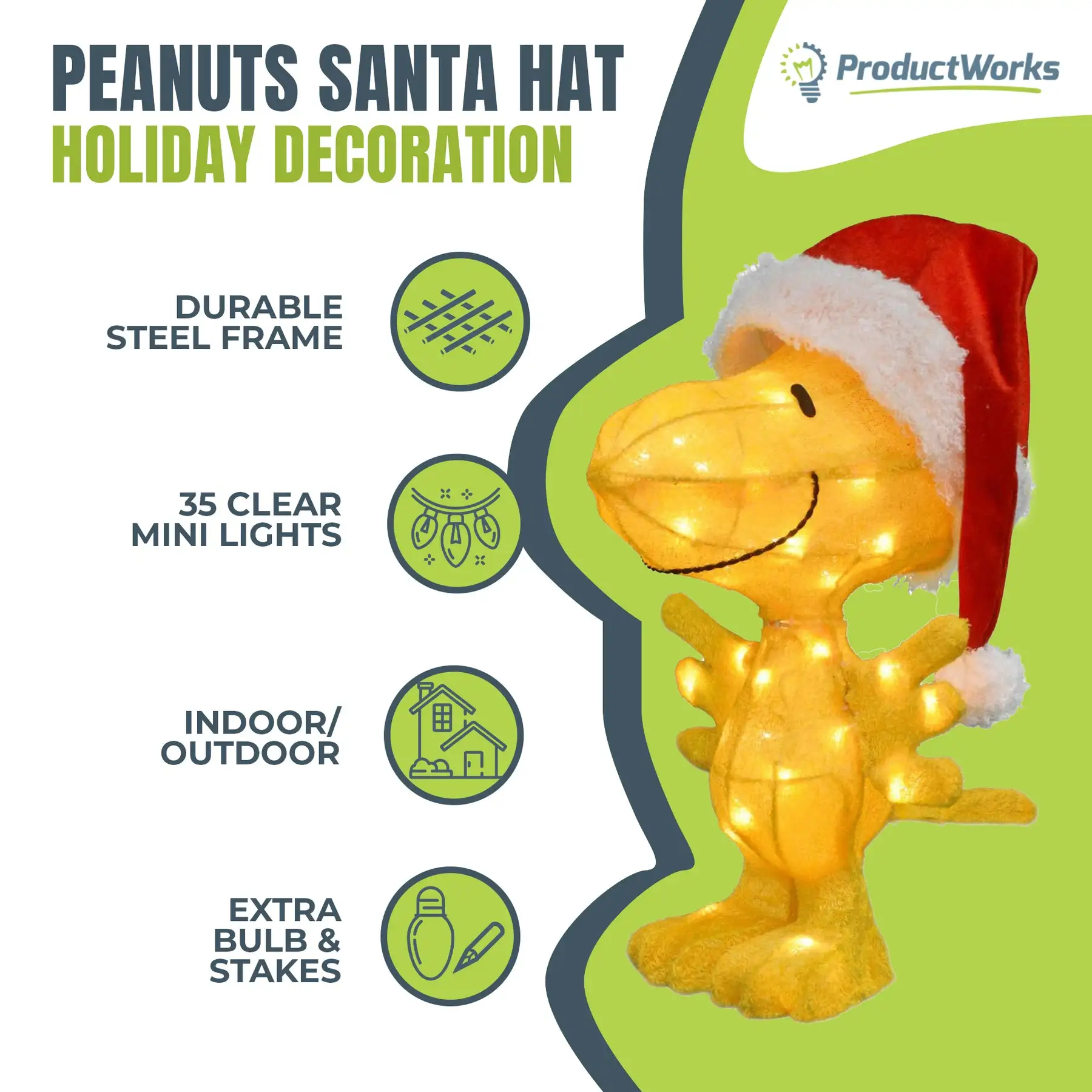 ProductWorks Peanuts 22" Woodstock Santa Hat 3D Christmas Decoration ...