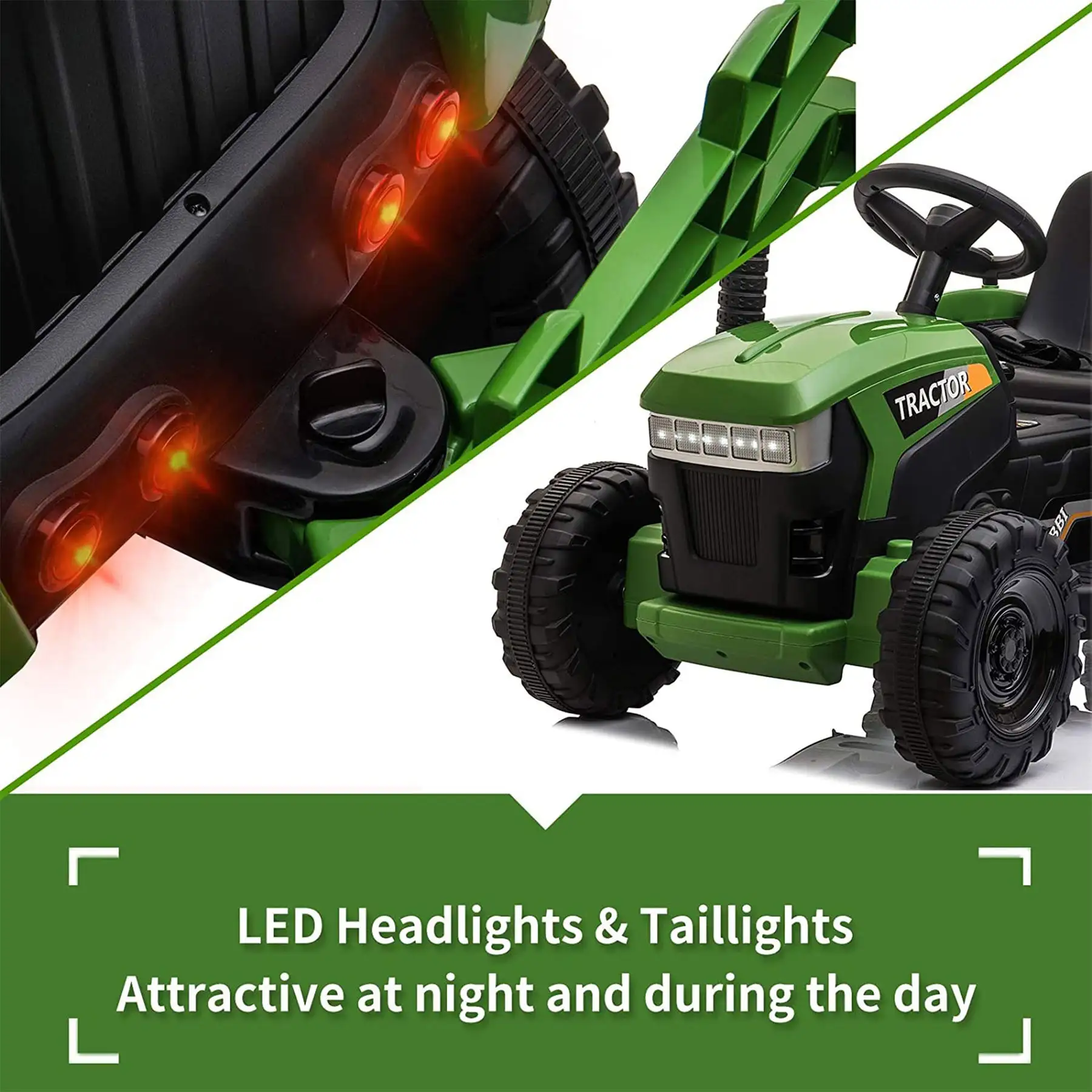 TOBBI 12 Volt Battery Operated Toy Tractor with Pull Behind Trailer ...