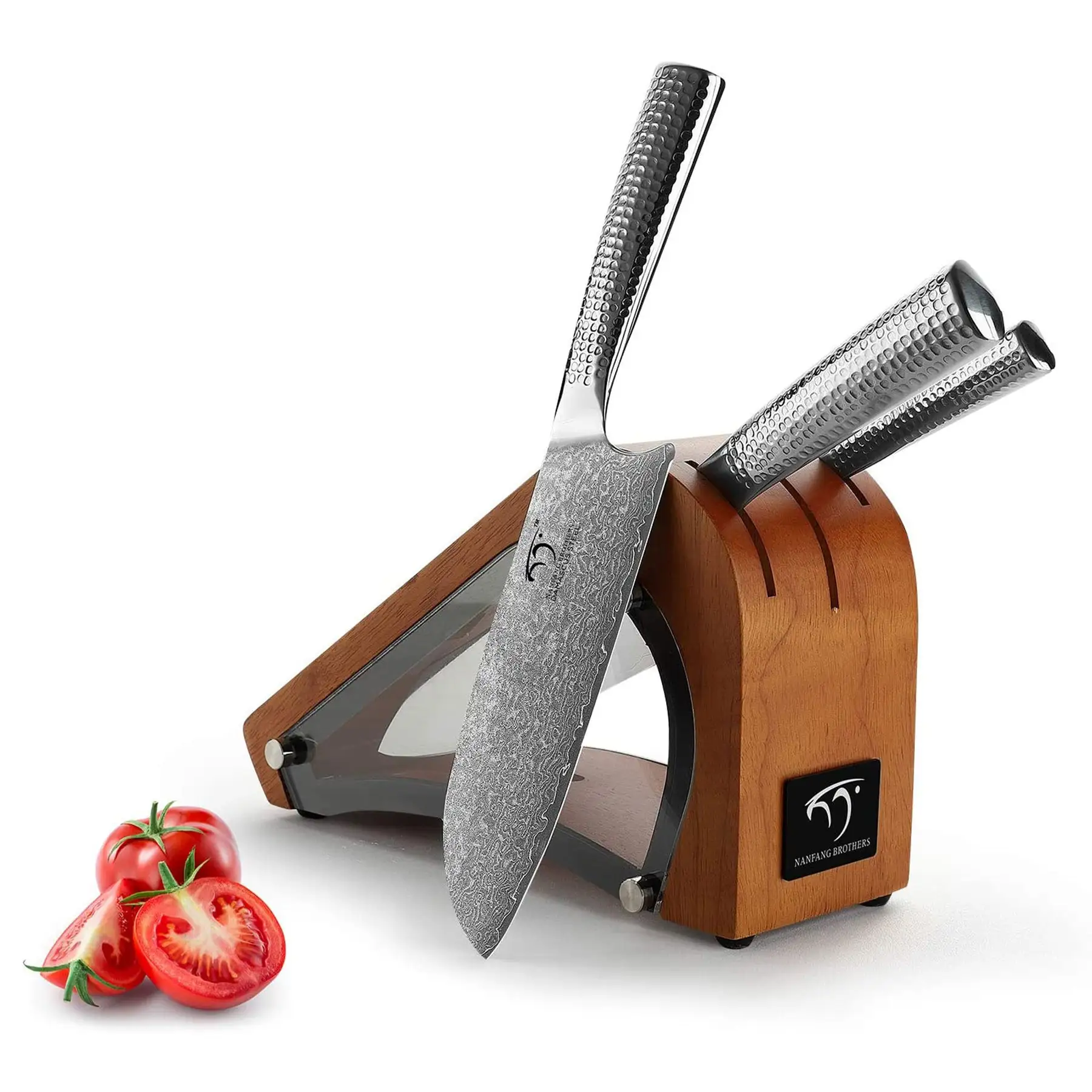 Nanfang Brothers Damascus Kitchen Knife Set with Manchurian Ash Block ...