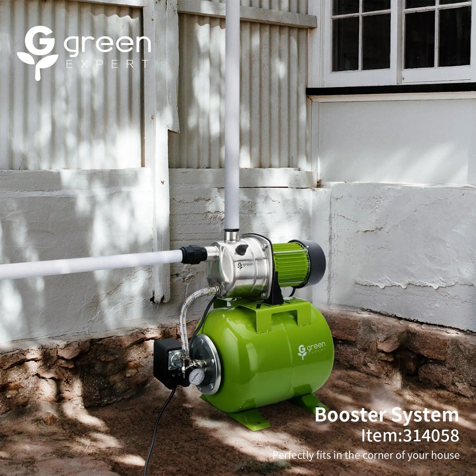 G green EXPERT Steel 3/4 Horsepower Shallow Well Booster Pump System ...