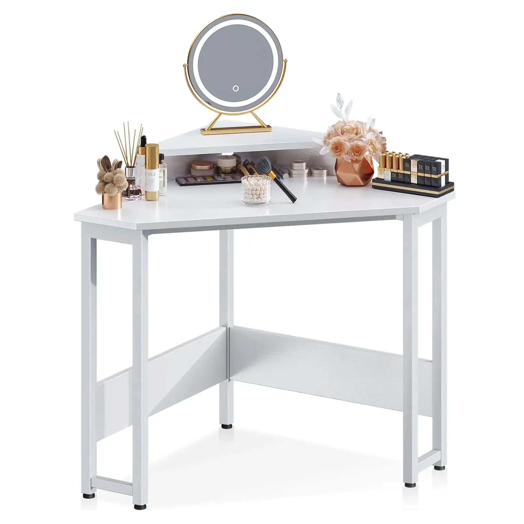 Modern Triangle Corner Computer Writing Desk w/ Raised Monitor Stand ...