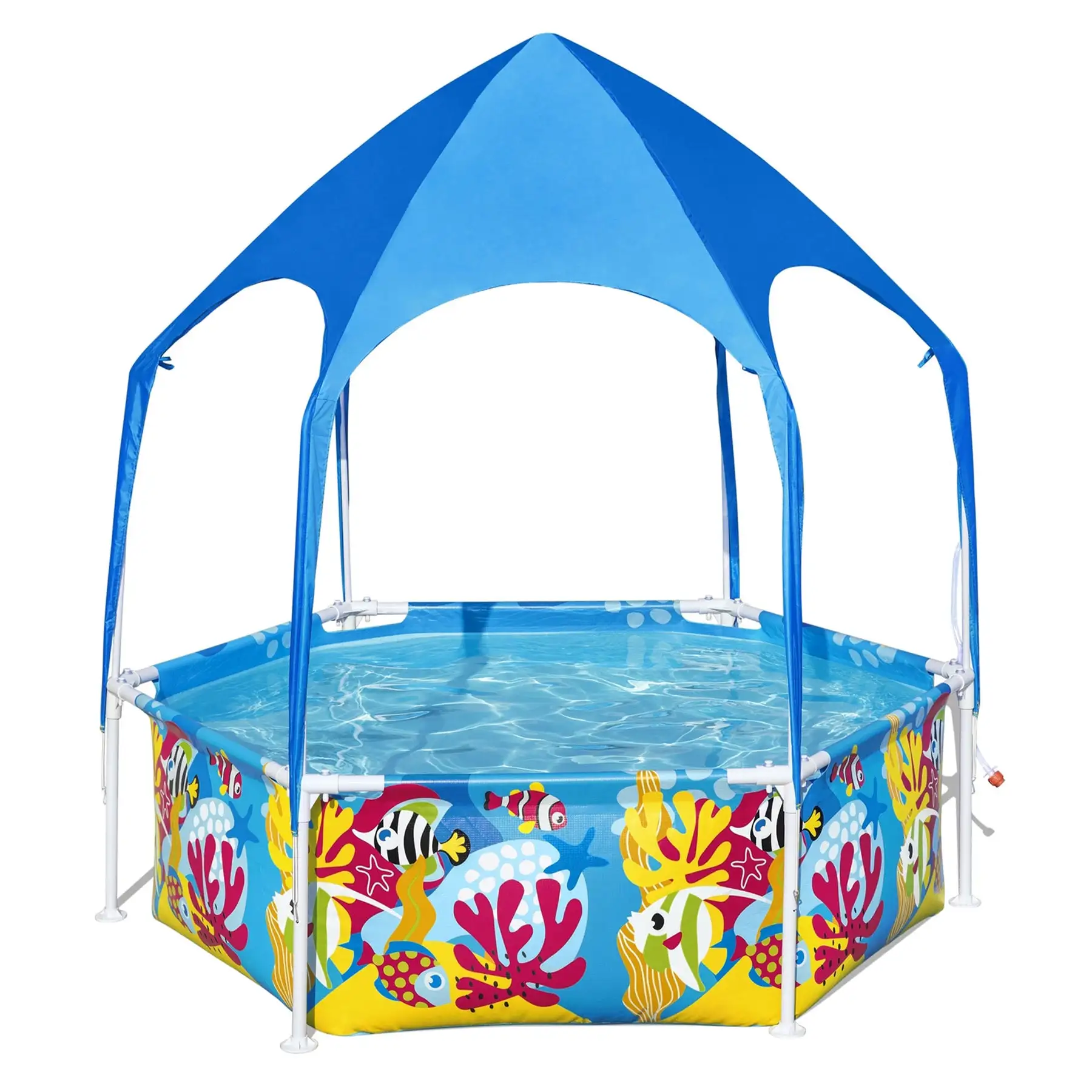 Bestway 6' x 20" Above Ground Kids Round Swimming Pool w/ Canopy, Sea ...