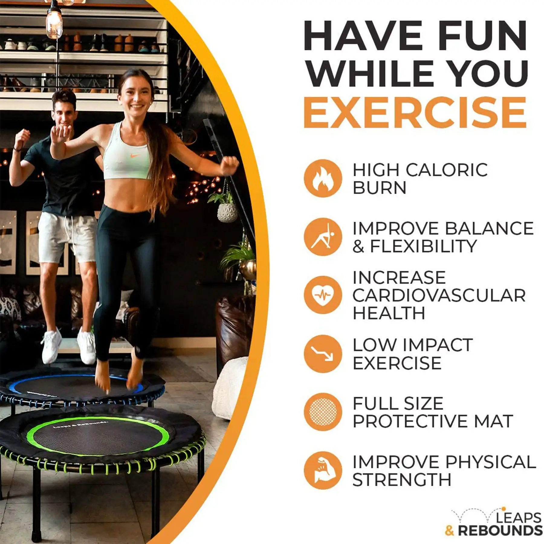 LEAPS & REBOUNDS 40" Mini Fitness Trampoline & Rebounder Gym Equipment ...