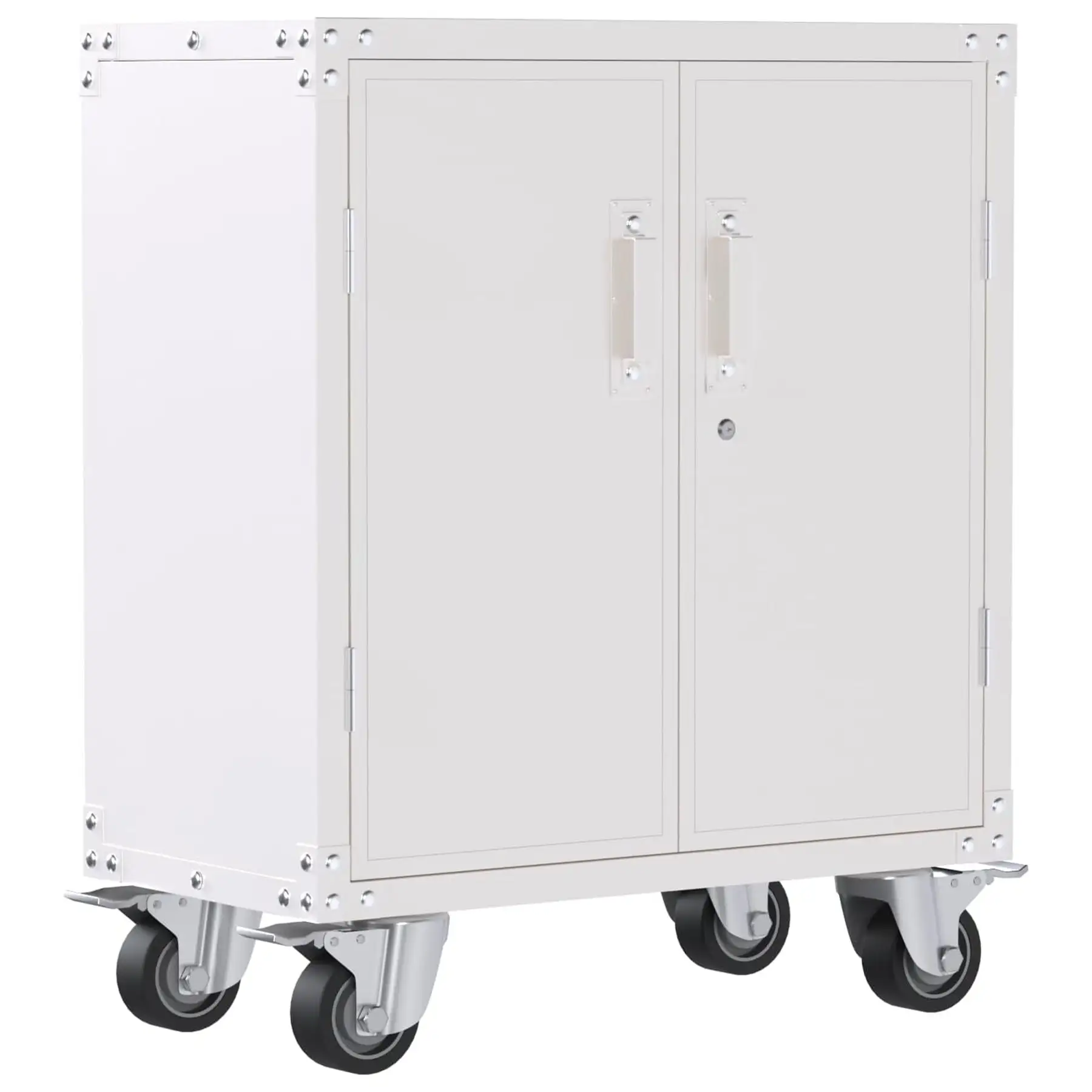 AOBABO Durable & Lockable Cabinet w/Adjustable Shelves & Wheels, White ...