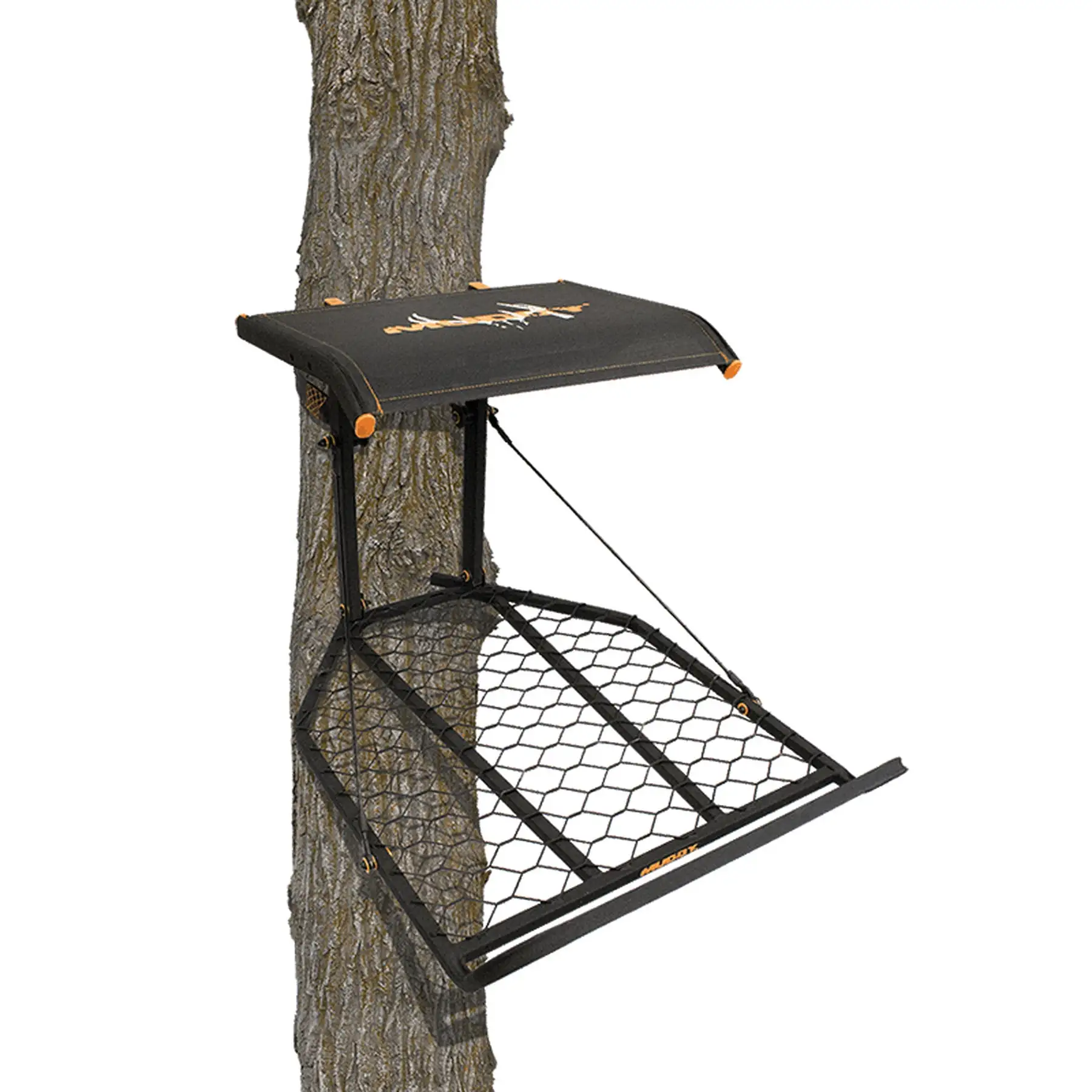 Muddy The Boss XL Hang On Hunting Tree Stand and Flip Up Shooting Rail ...