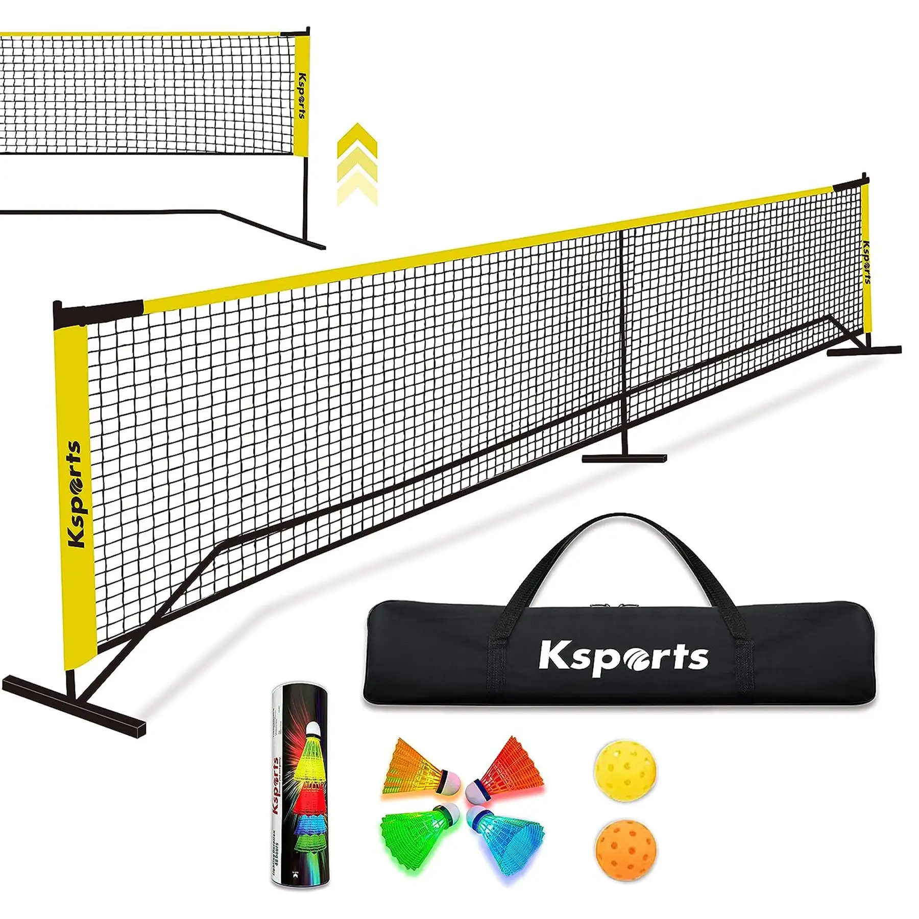 Ksports Pickleball Set w/22' Net, LED Shuttlecocks, Carry Bag & Game ...