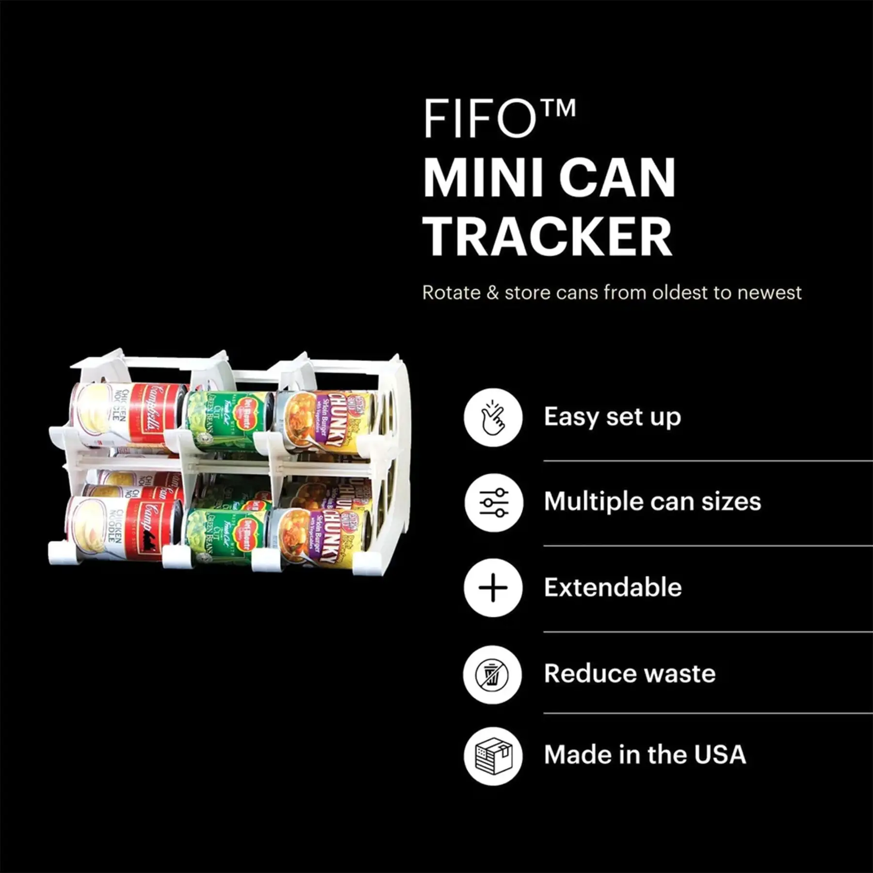 FIFO Countertop Mini Can Tracker Holds 30 10 to 24 Oz Can Sizes, White ...