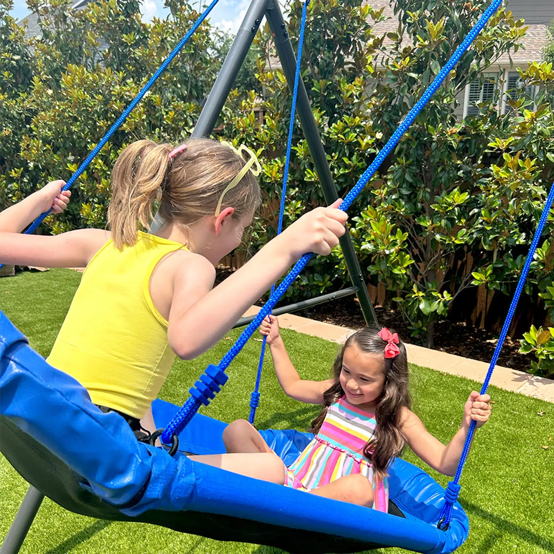 gobaplay Double Platform Swing w/Adjustable Polyethylene Rope,Blue(Open ...