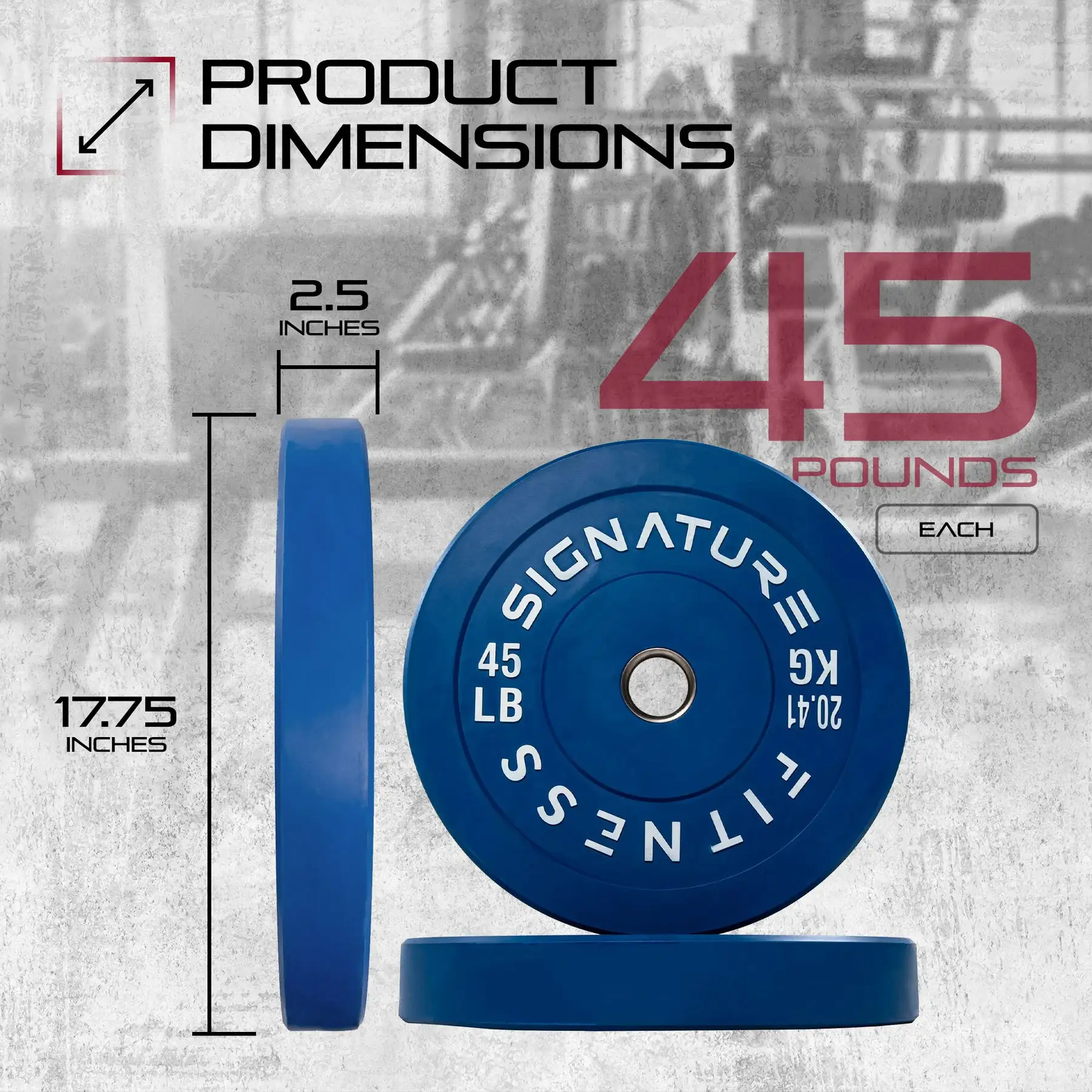 Signature Fitness 45 Pound Color Coded Olympic Bumper Plate Weight ...