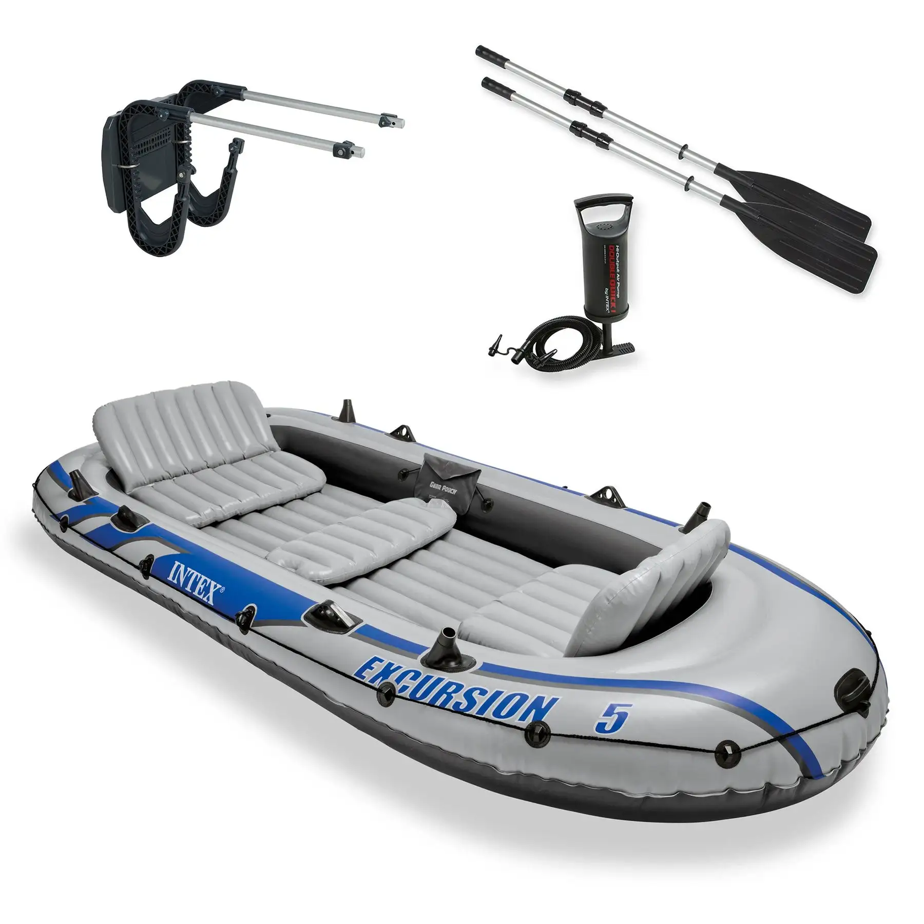 Intex Excursion 5 Person Inflatable Fishing Raft Boat with Composite ...