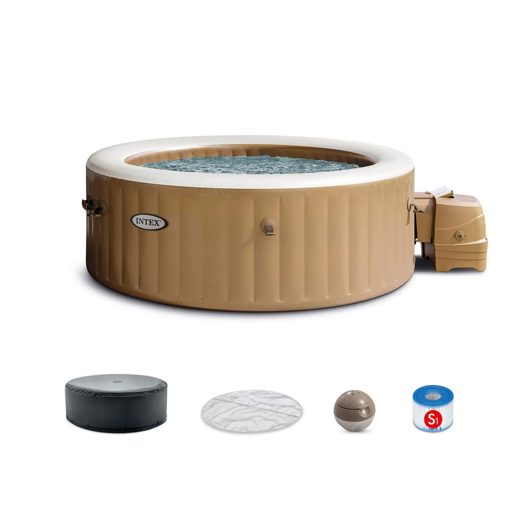 Intex PureSpa 4 Person Inflatable Hot Tub Spa Set, Sahara Tan ...