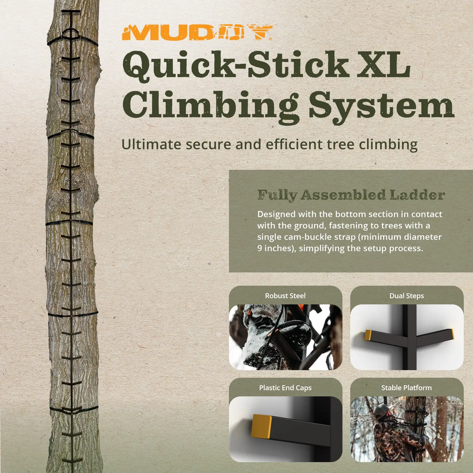 Muddy Quick Stick XL Climbing Stick with Powder Coated Finish, Black ...