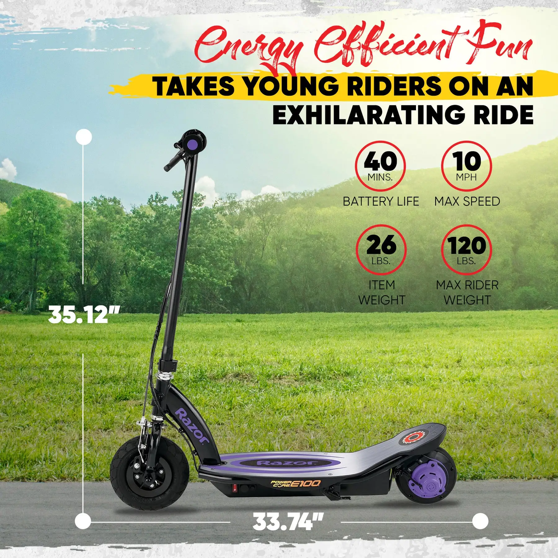 Razor Power Core E100 Electric Scooter with Aluminum Deck and Hand ...