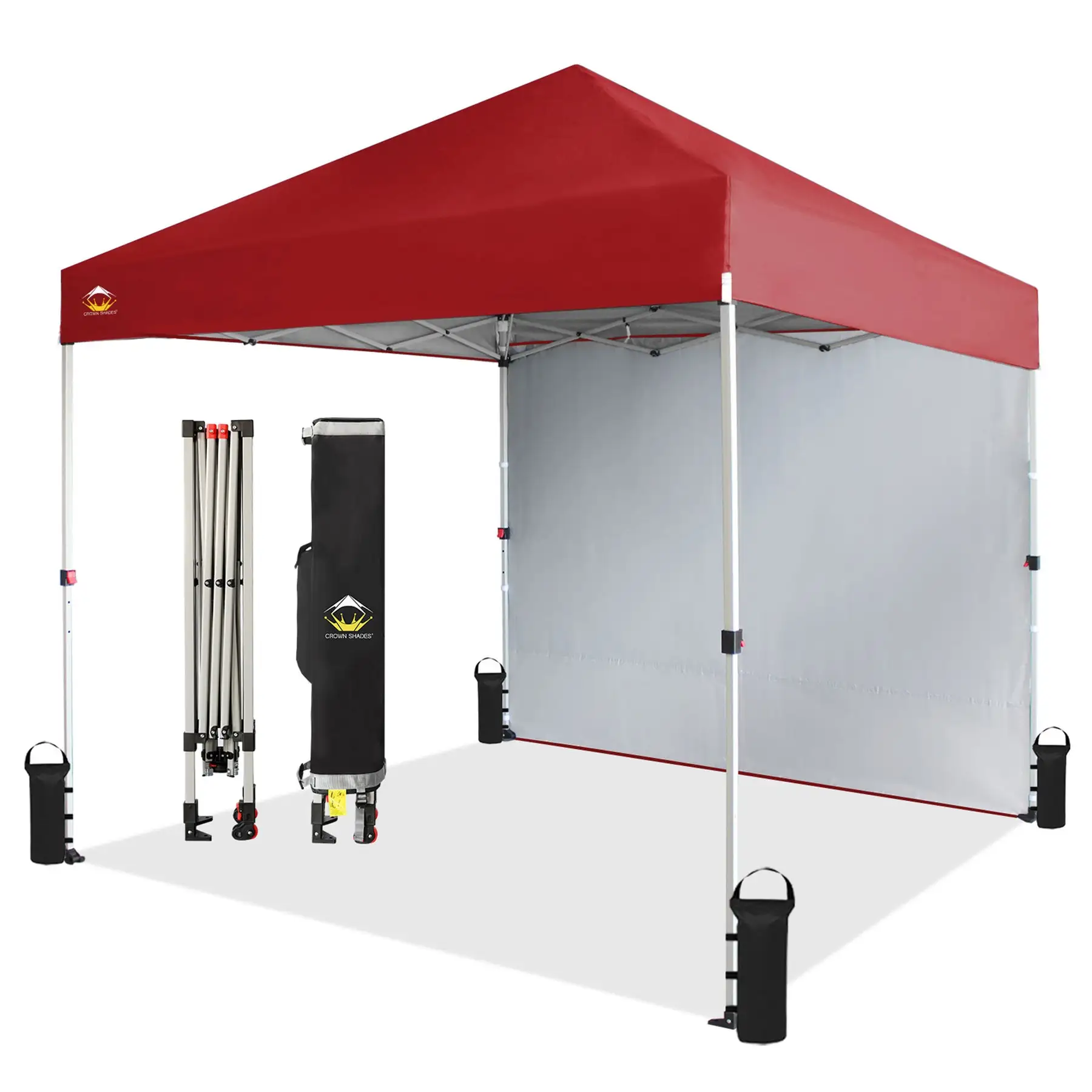 CROWN SHADES 8x8 Ft Pop Up Canopy Tent w/ Sidewall & 1 Push Lock, Red ...