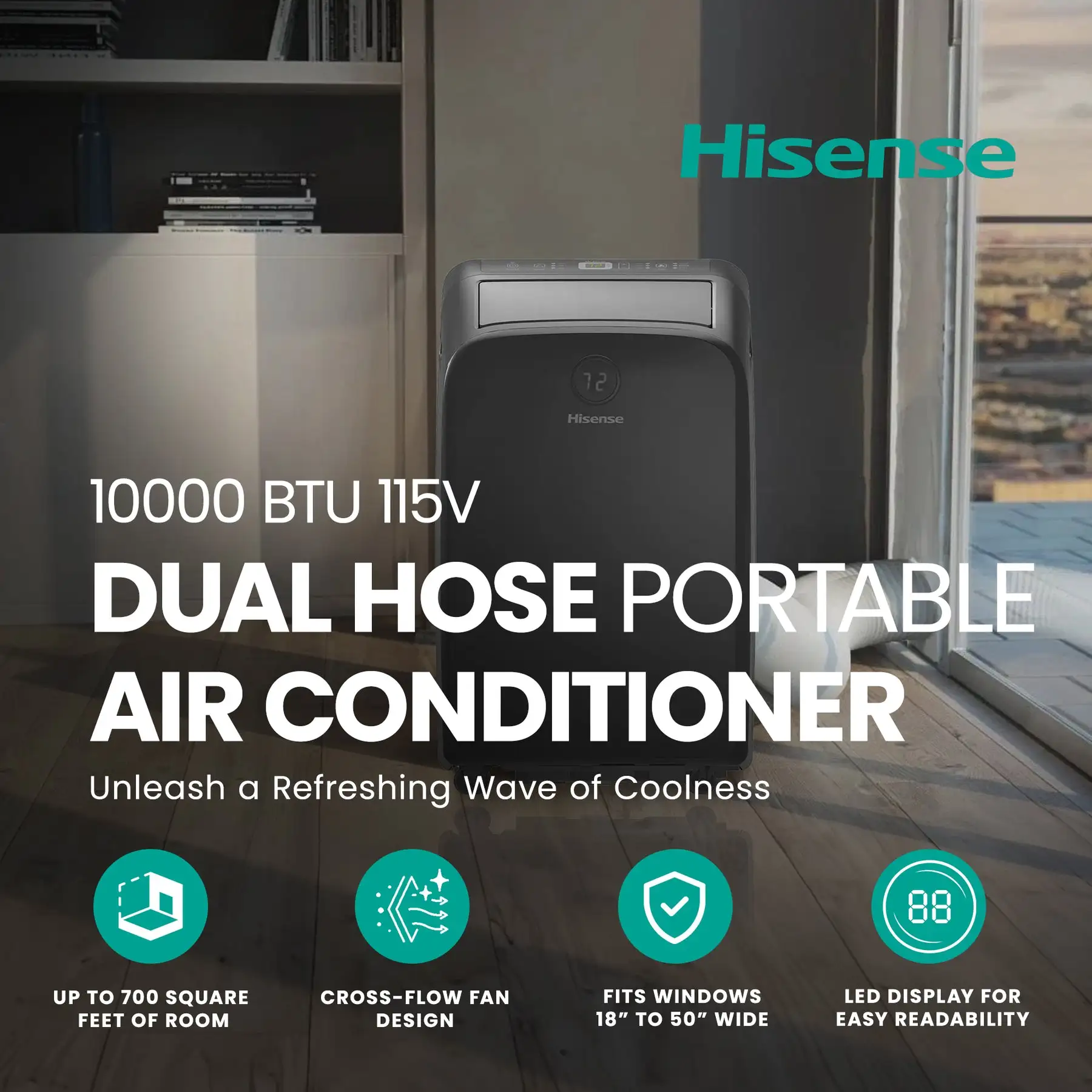 Hisense 10000 BTU 115V Dual Hose Portable Air Conditioner | ProToolHome.com