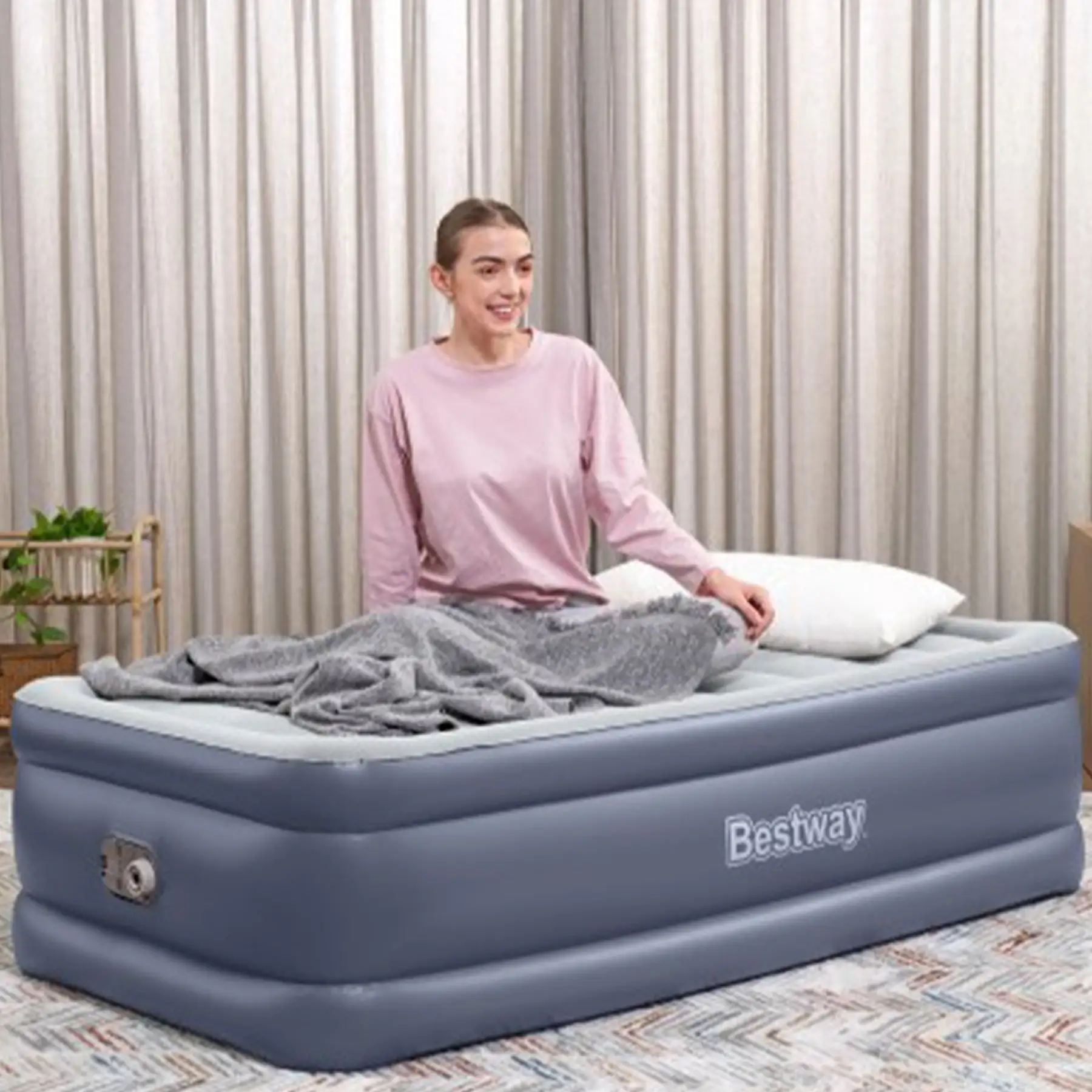 Bestway Tritech Air Mattress Inflatable Twin-Sized Bed with Built-In AC ...