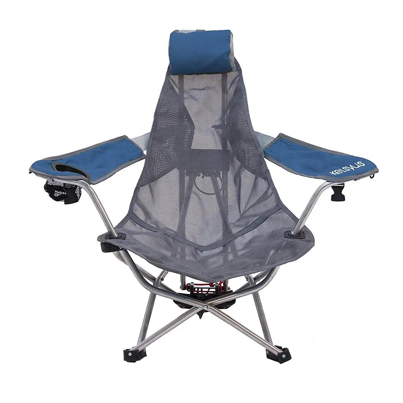 Kelsyus Mesh Folding Backpack Beach Chair w/Headrest & Cup Holder, Blue ...