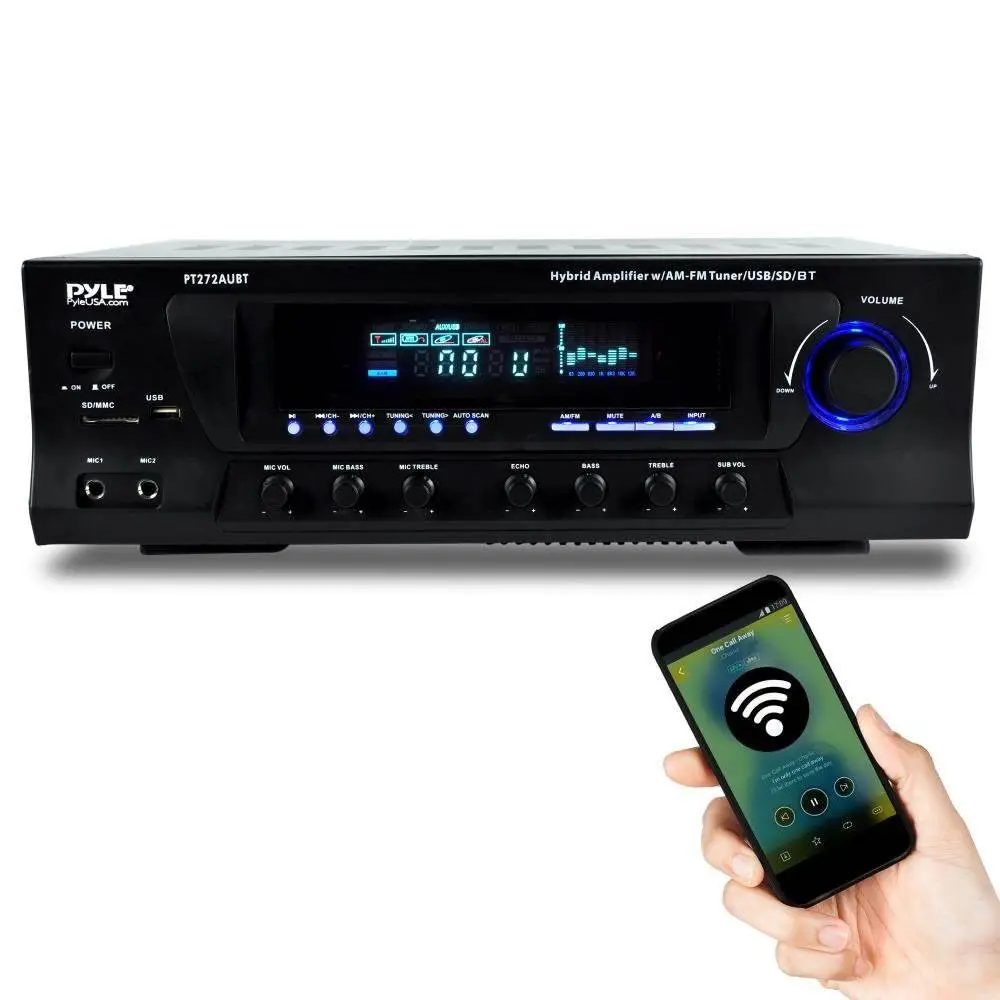 Pyle Stereo Amplifier Receiver w/ AM FM Tuner, Bluetooth & Sub Control ...