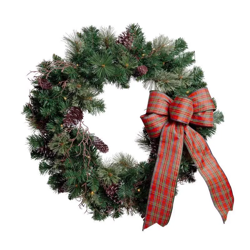Celebrations 30 in. D LED Prelit Multicolored Twig Pine Bow Wreath ...