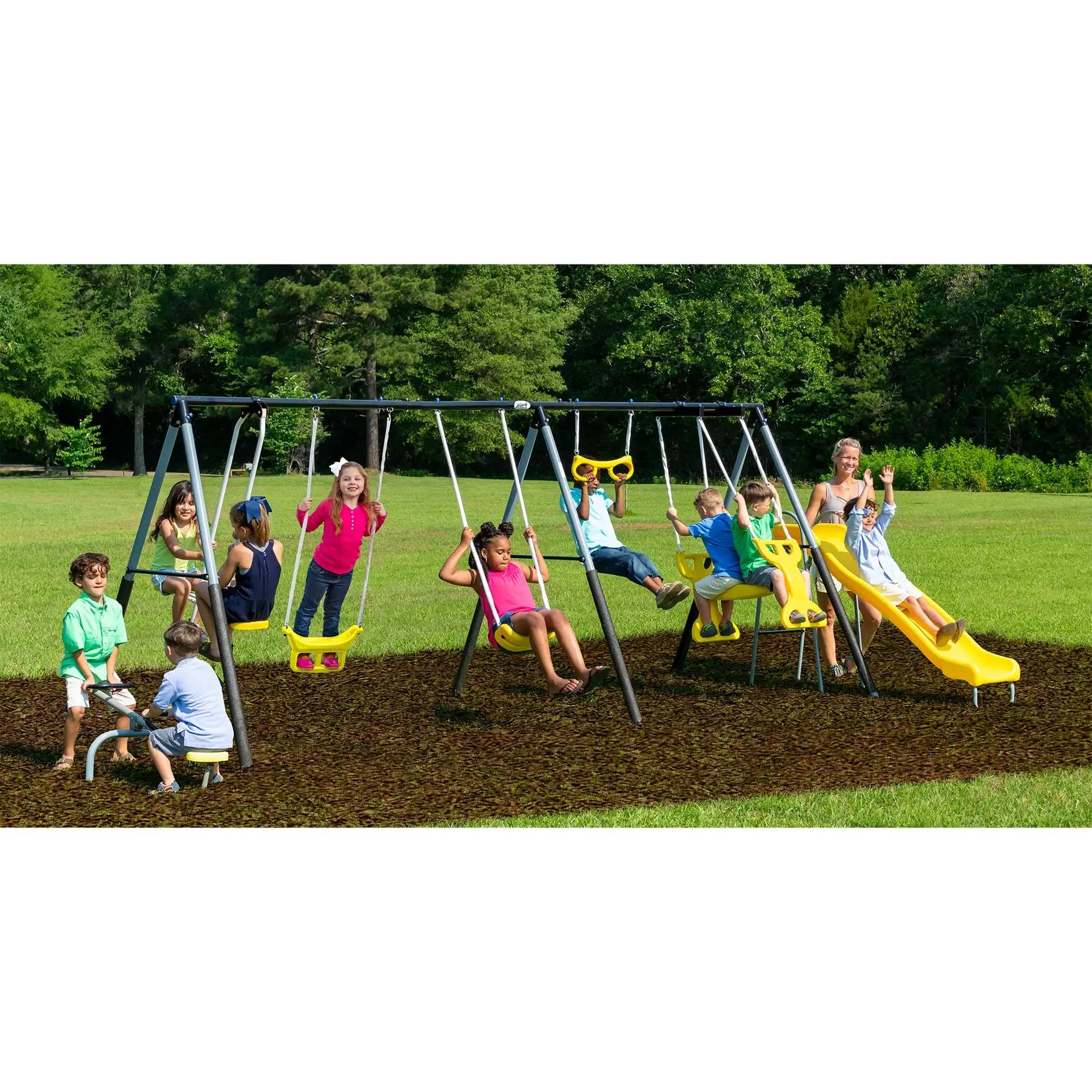 XDP Recreation Rising Sun Playground Outdoor Swing Set, Glider, SeeSaw ...