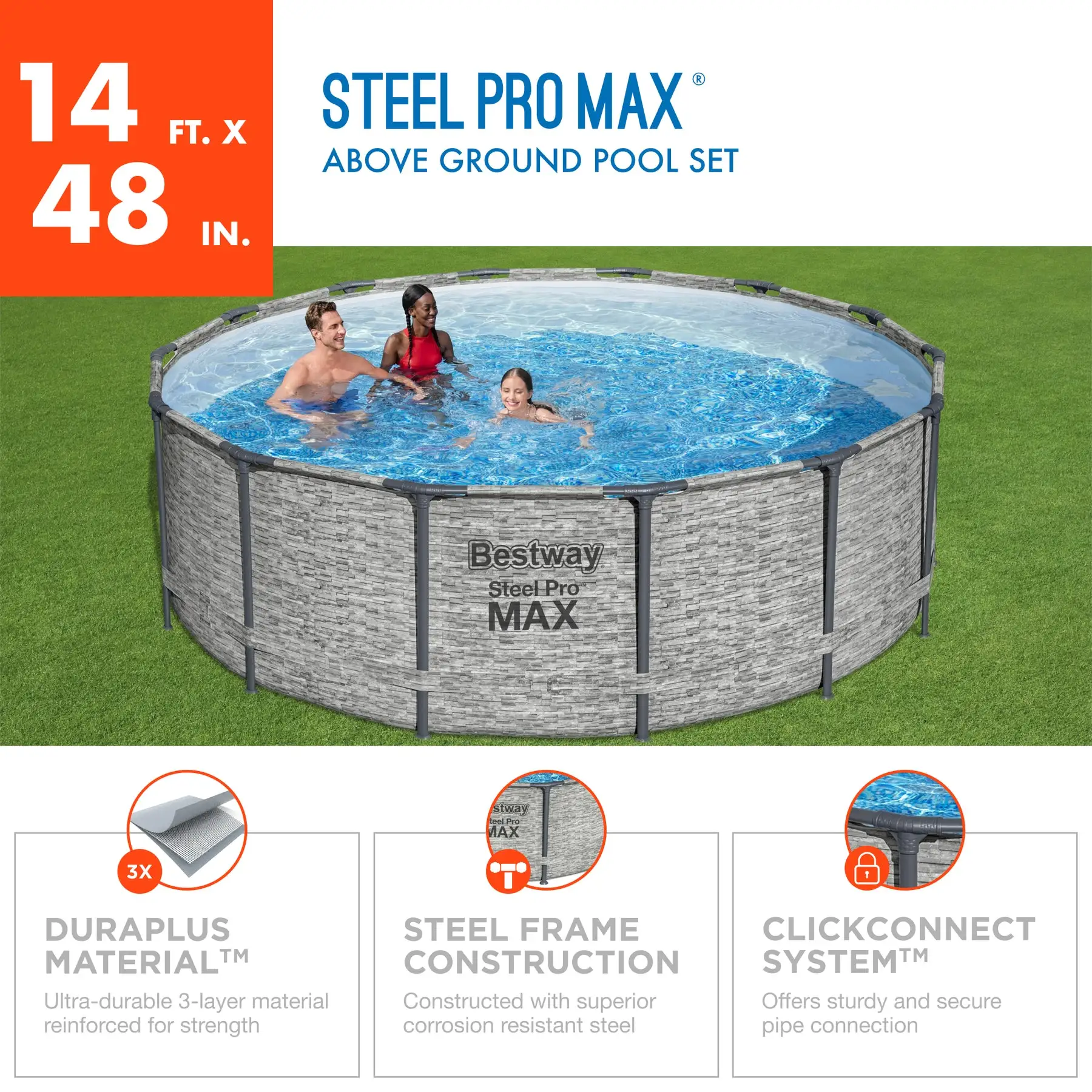 Bestway Steel Pro MAX 14'x48" Round Swimming Pool with Pump & Cover ...