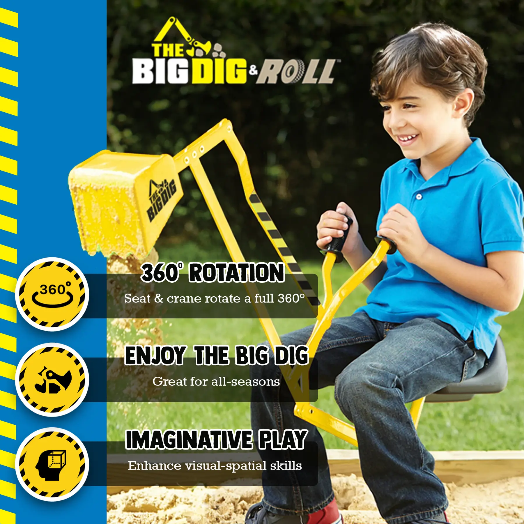Big Dig Rolling Sandbox Digger Excavator Crane with 360 Degree Rotation ...