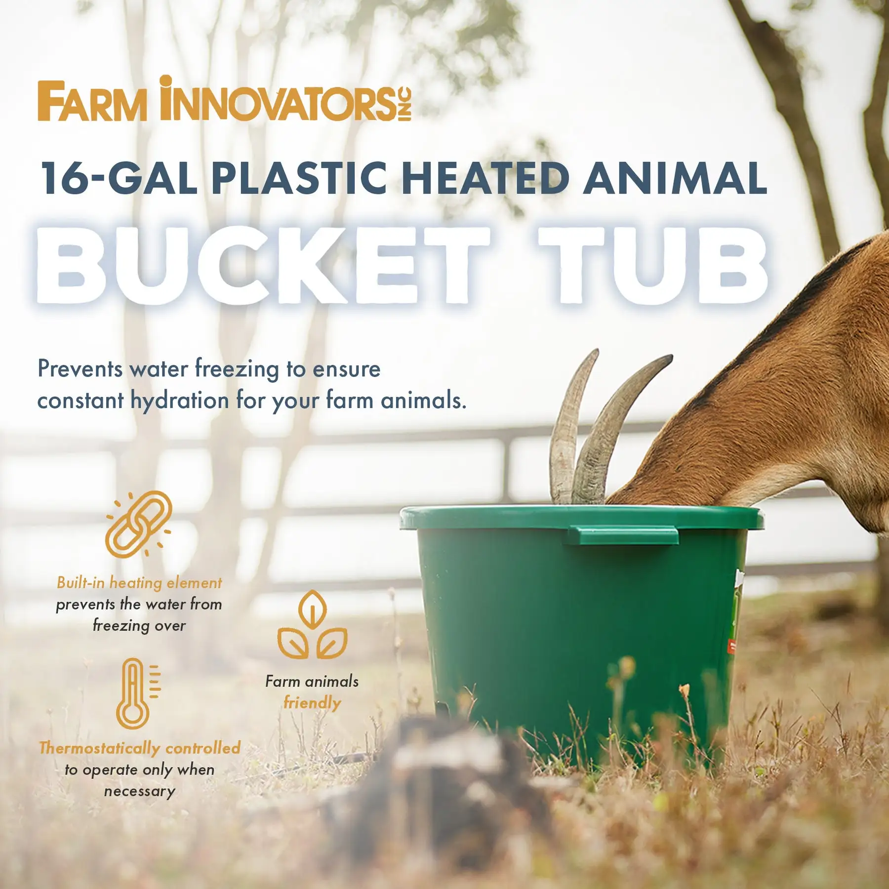 Farm Innovators HT-200 16 Gallon Plastic Heated Animal Water Bucket Tub ...