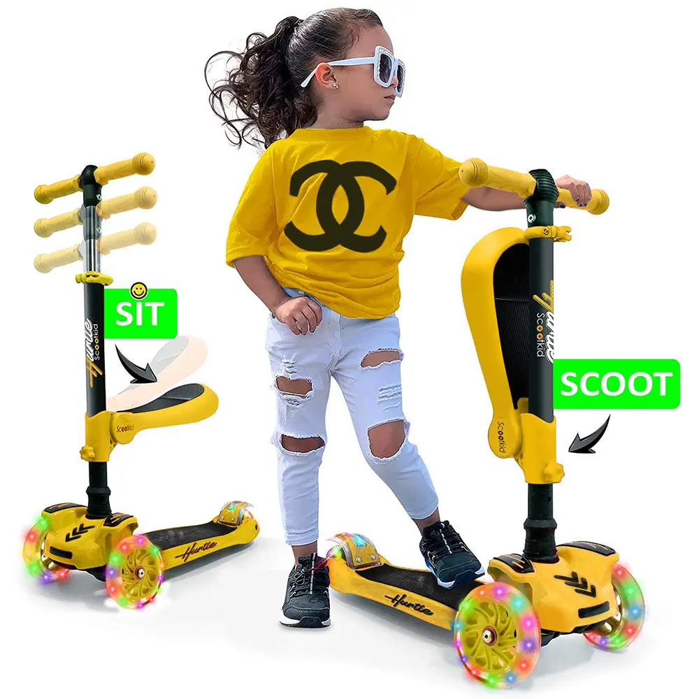 Hurtle ScootKid 3 Wheel Toddler Child Ride On Toy Scooter w/ LED Wheels ...