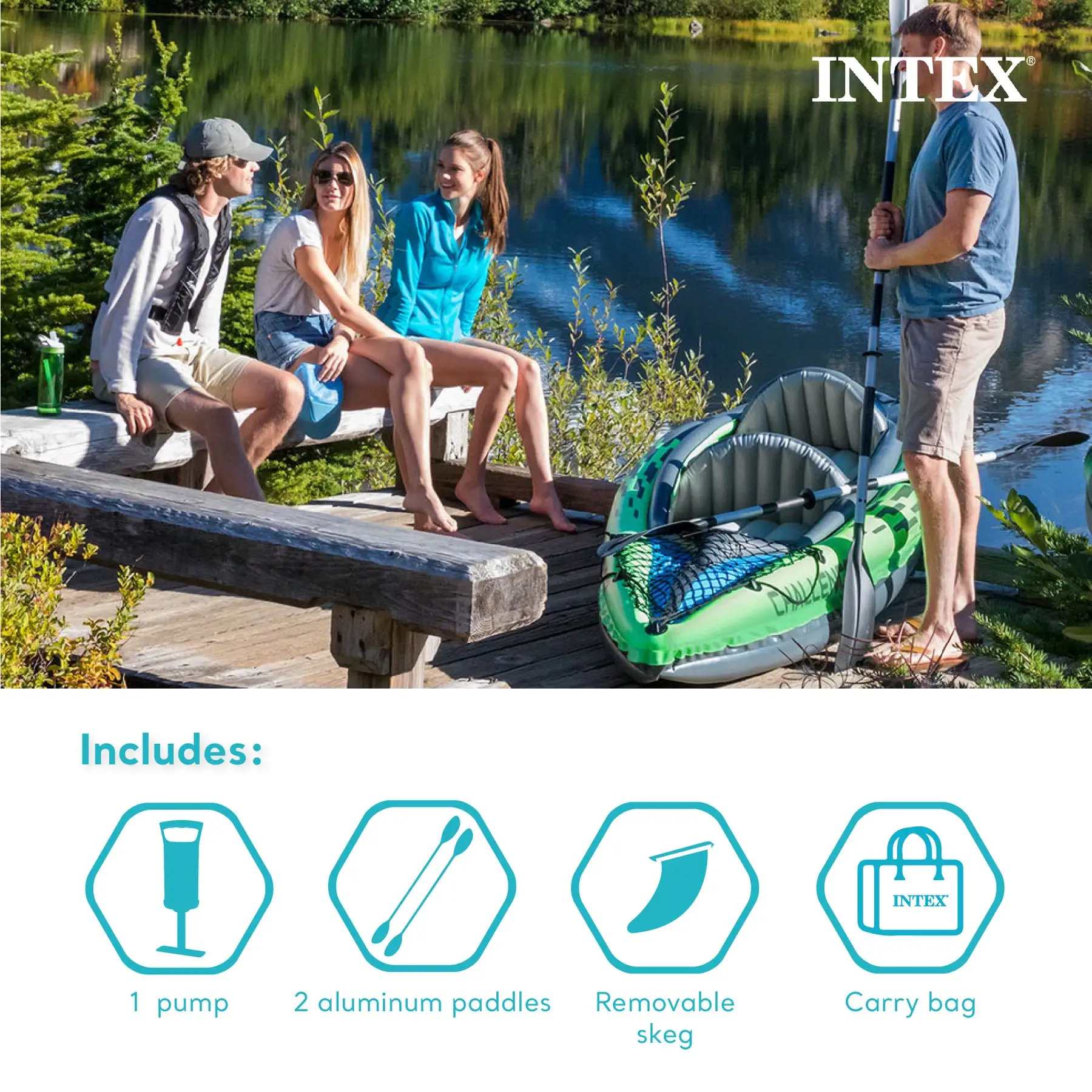Intex Challenger K2 2-Person Inflatable Kayak Kit w/ Oars & Pump ...