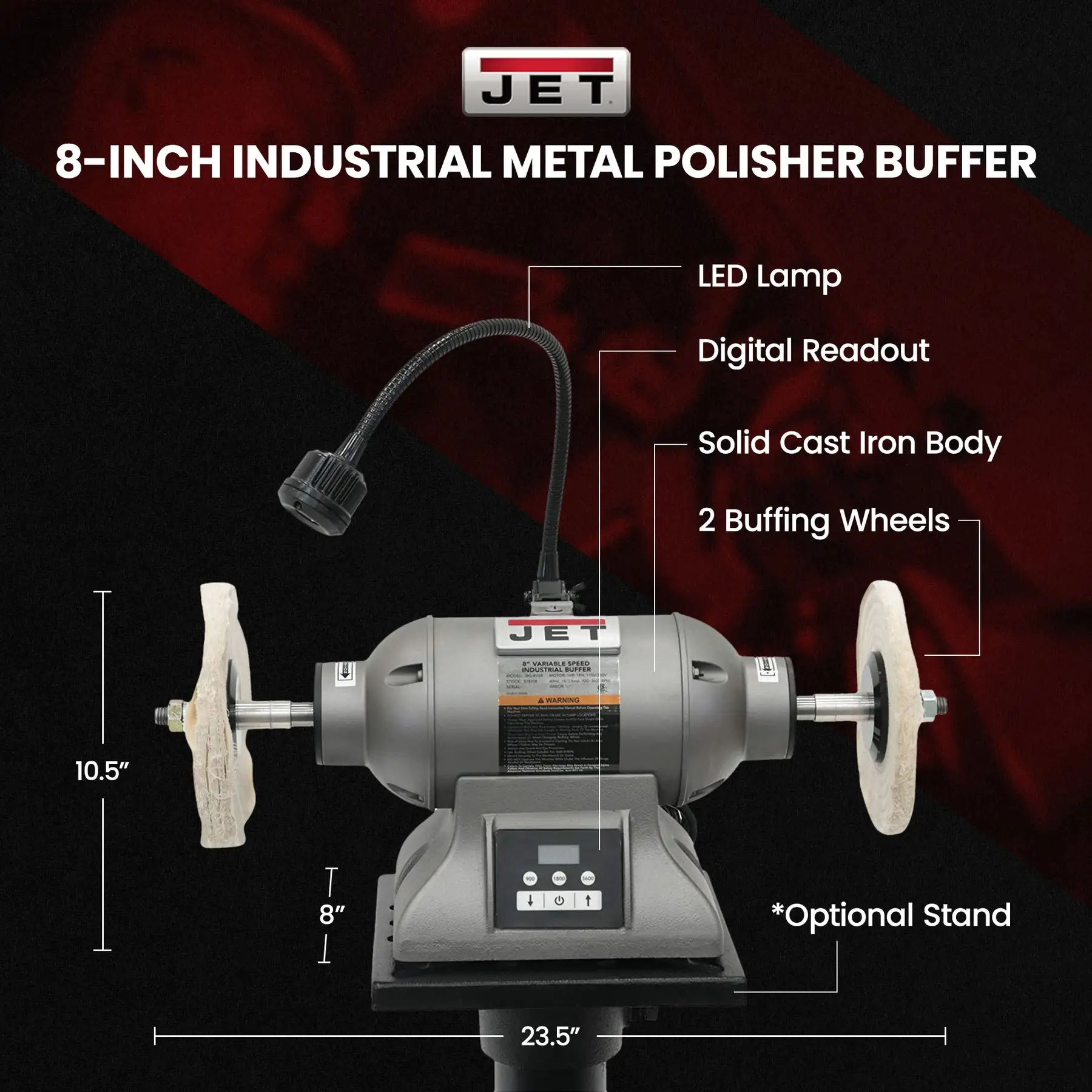 Jet 8" Variable High Speed Electric Industrial Metal Polisher Buffer ...