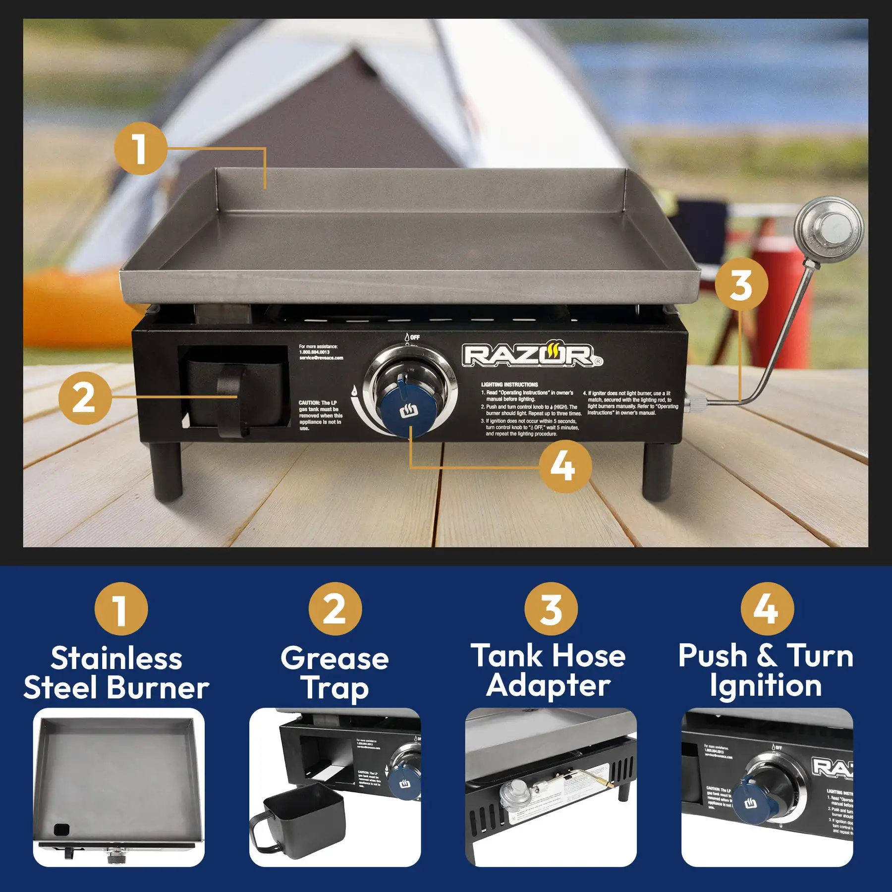 Razor Griddle GGT2160M 19" Portable 1 Burner LP Propane Gas Grill ...